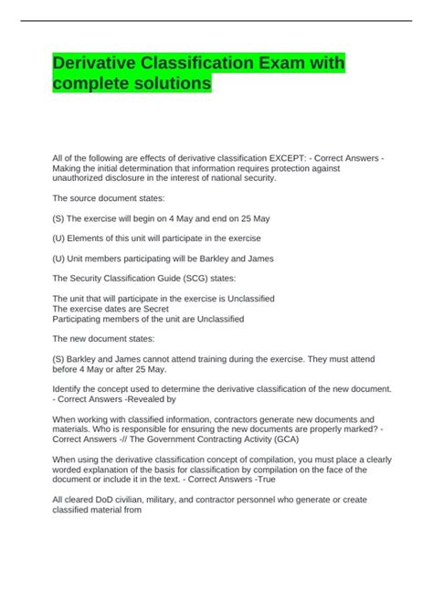 Derivative Classification Exam With Complete Solutions Derivative