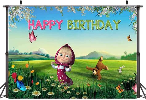 Buy 5x3ft Blue Sky Green Grass Cartoon Bear Rabbit Backdrops Masha And