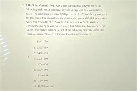 Solved 5 710 Sales Commissions Use A One Dimensional