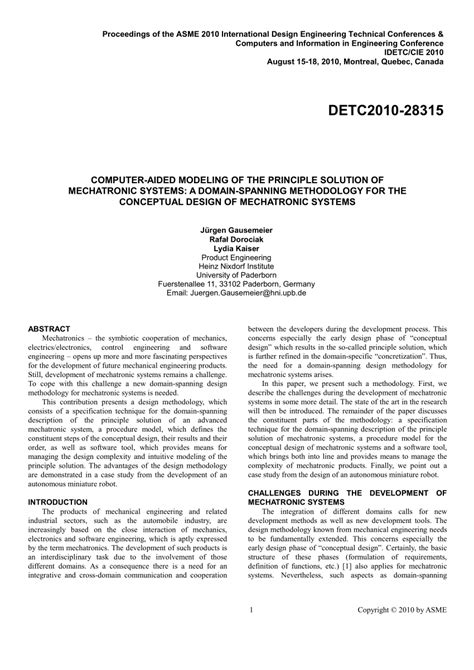 Pdf Computer Aided Modeling Of The Principle Solution Of Mechatronic Systems A Domain