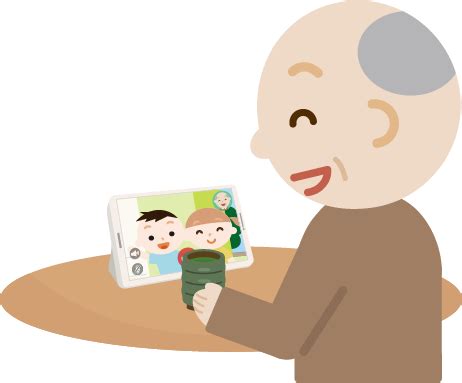 高齢者の男性が孫とビデオ通話するイラスト 無料イラスト素材のillalet