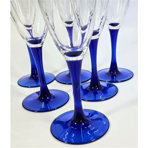 Cobalt Stemmed Champagne Flutes Set Of Six Chairish