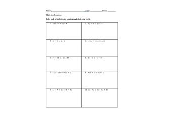 Multi Step Equations With Variables On Both Sides TPT