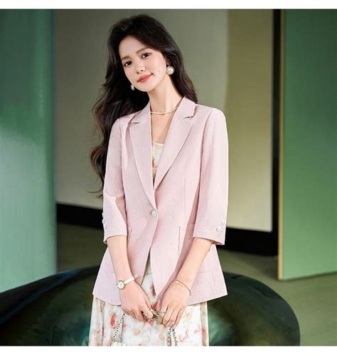 여자모던 재킷 테일러드 여름 7부 소매 캐주얼 정장 상의 숏얇은 하늘빛2 티몬