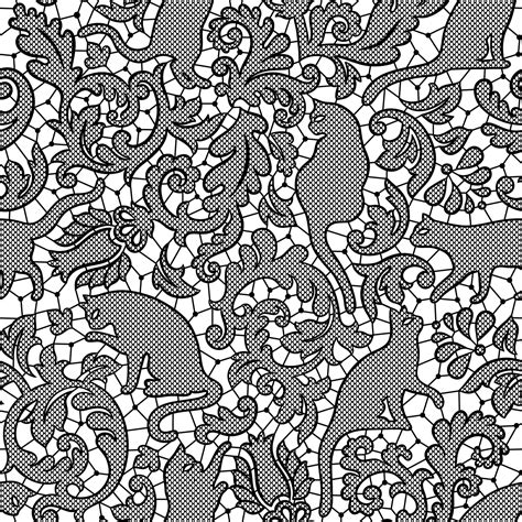 Cat Damask Lace Seamless Pattern On White Background 11870229 Vector