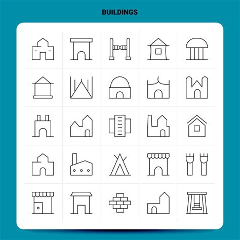 Outline 25 Buildings Icon Set Vector Line Style Design Black Icons Set Linear Pictogram Pack Web