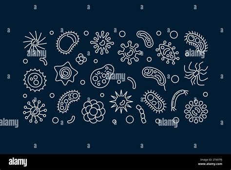 Pathogen And Viruses Horizontal Banner Vector Concept Minimal Illustration In Outline Style On
