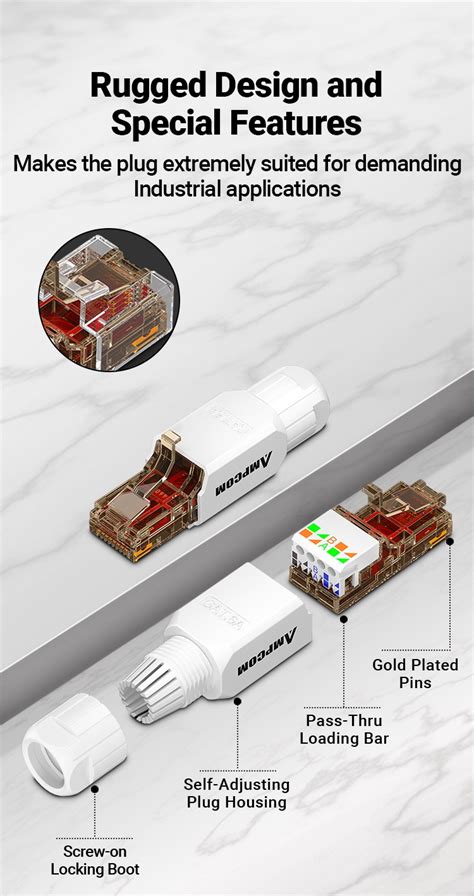 Ampcom Cat6a Tool Free Utp Rj45 Termination Plug 50u 210 Packs