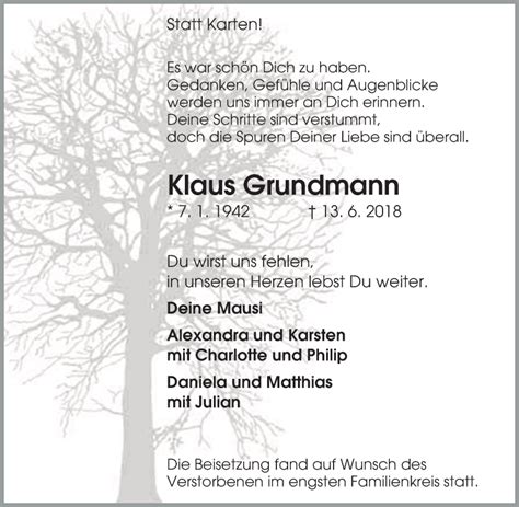 Traueranzeigen Von Klaus Grundmann Trauer In Nrw De