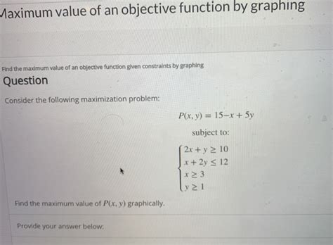 Solved Maximum Value Of An Objective Function By Graphing