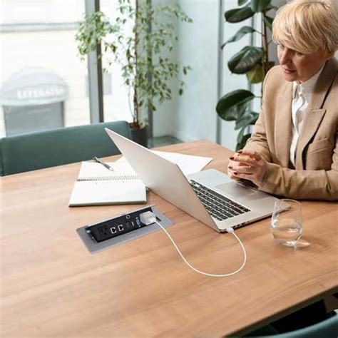 Table Pop Up Power Strip Date Hub Connection Box With Outlet Network Hdmi For Office Desk（silver