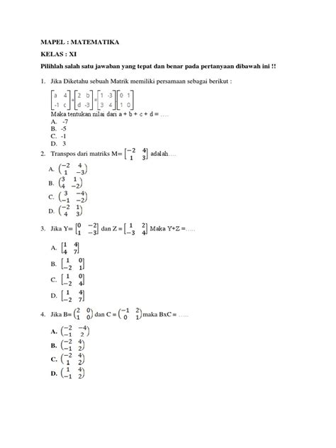 Mat Xi Soal Pdf