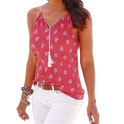 Feitong Fashion Sexy Tank Tops Women Printing Summer Casual Drawstring