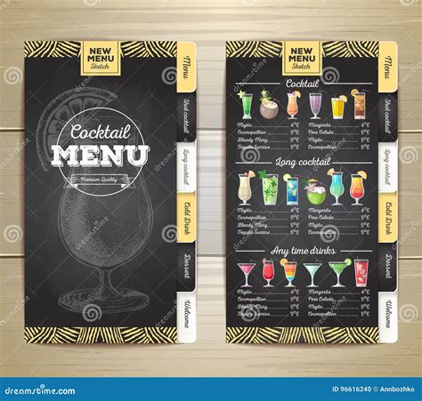 Vintage Chalk Drawing Flat Cocktail Menu Design Stock Vector