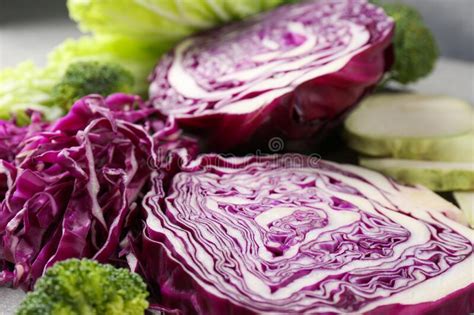 Different Types Of Cut Cabbage On Table Closeup Stock Image Image Of Nutrition Table