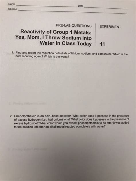 solved name date section pre lab questions experiment