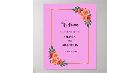 Watercolor Floral In Gold Frame Wedding Welcome Poster Zazzle