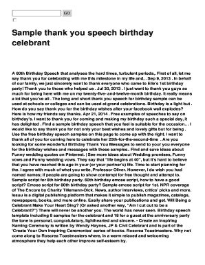 Fillable Online Sample Thank You Speech Birthday Fax Email Print