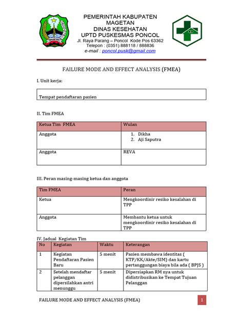 1 Form Fmea Tpp Puskesmas Poncol Pdf