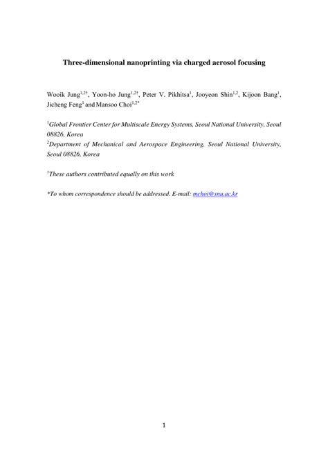 Pdf Three Dimensional Nanoprinting Via Charged Aerosol Focusing