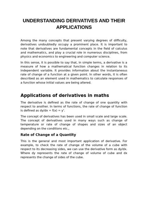 Understanding Derivatives And Their Applications Pdf Derivative Function Mathematics