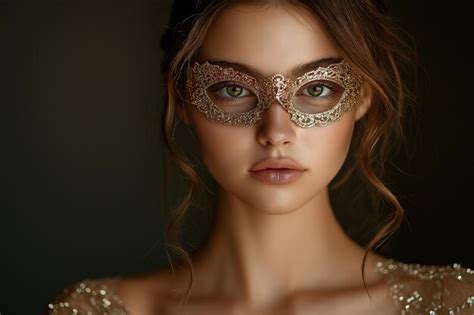 Mysterious Woman With Golden Lace Mask Premium Ai Generated Image