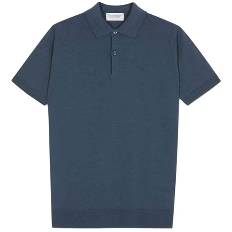 John Smedley Payton Retro Merino Wool Mod Polo Smoke Blue