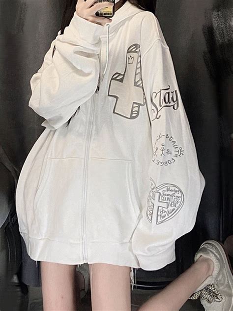 White Fleece Lined Zip Up Hoodie In 2023 Women Hoodies Sweatshirts