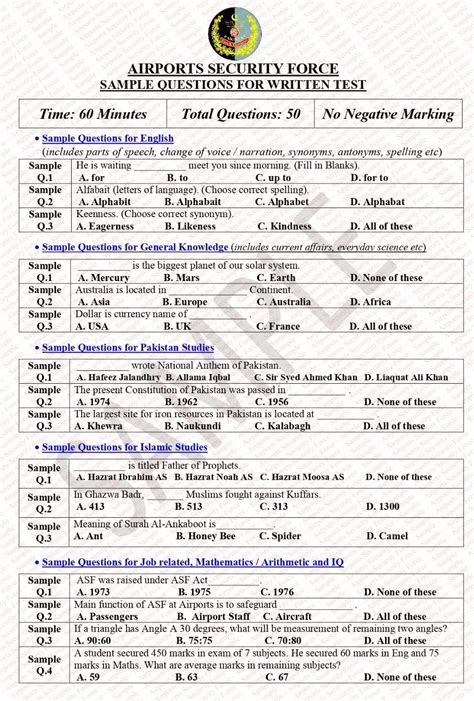 Asf Asi Corporal Test Pattern Sample Paper Free Online Mcqs Questions