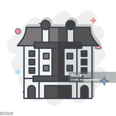Apartemen Icon Terkait Dengan Simbol Akomodasi Gaya Komik Desain