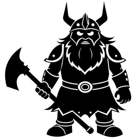 Premium Vector Minimal Dwarf Warrior In Black Color Standing With An