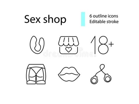 Erotic Goods Outline Icons Set Sex Shop Handcuff And Suspender Belt Editable Stroke Isolated