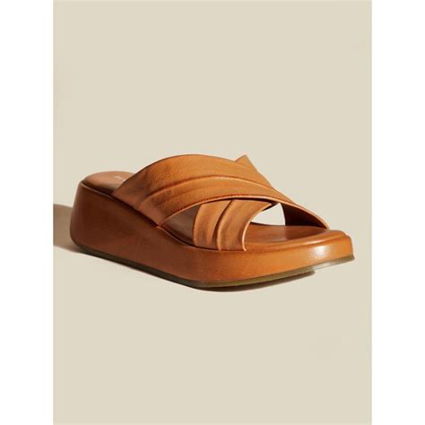 Buy Peach Flores Women Tan Crossed Strap Heels Online