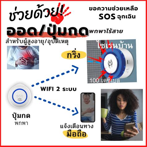 1590 🚨sos🚨ปุ่มกดเตือนภัยไร้สายwifi ⚡2 ระบบ⚡ ส่งเสียงไซเรน ข้อความเข้ามือถือ สําหรับผู้สูงอายุ