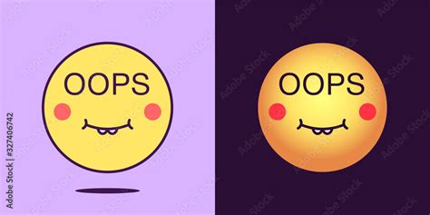 Emoji Face Icon With Phrase Oops Silly Emoticon With Text Oops Set Of