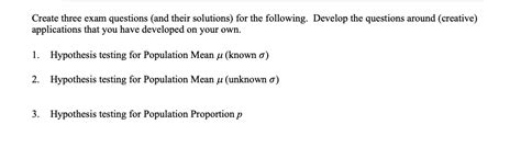 Solved Create Three Exam Questions And Their Solutions For Chegg