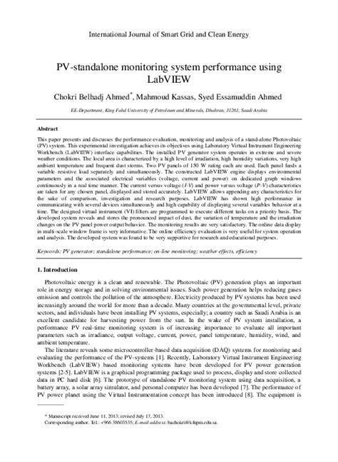 pdf pv standalone monitoring system performance using labview