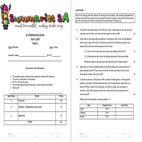 Grade 10 Mathematical Literacy Math Lit June Paper 2 And Memo 2024