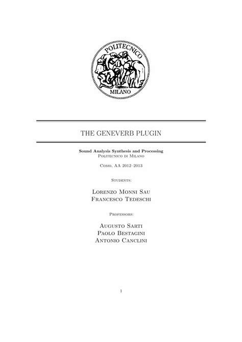 Pdf Developing A Reverberation Plugin With The Aim Of A Genetic