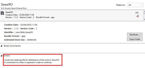 Xamarinforms Distribute Xamarin Ios Gave An Error Required Mac