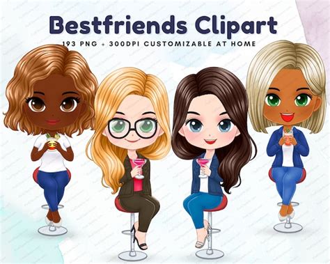 Best Friends Chibi Clipart Denim Girl Clipart Bestie Etsy Nederland