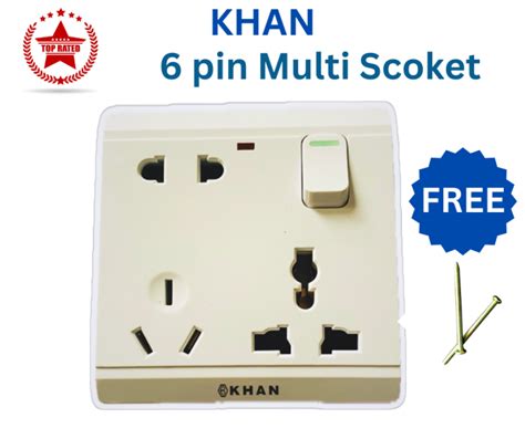 Khan 6 Pin Multi Universal Switch Socket 13a Premium Quality Product With 2 Free Scew Bd
