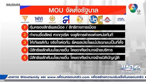 ข่าว8 พรรคร่วมรัฐบาล ร่วมลงนาม Mou จัดตั้งรัฐบาล