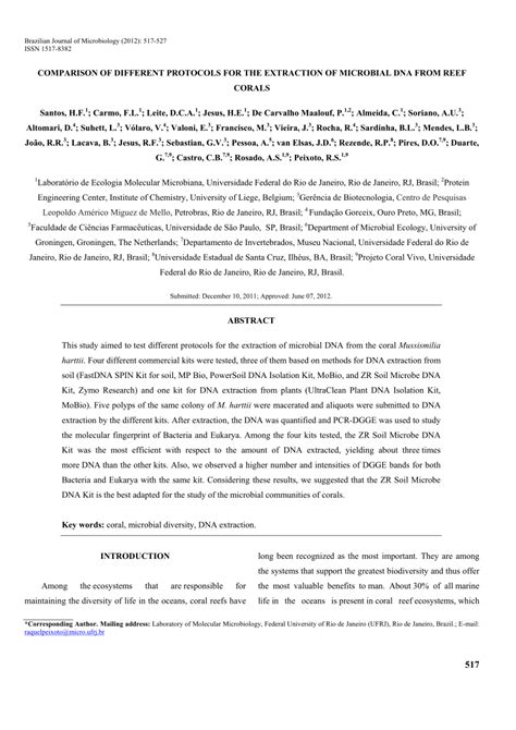 Pdf Comparison Of Different Protocols For The Extraction Of Microbial Dna From Reef Corals