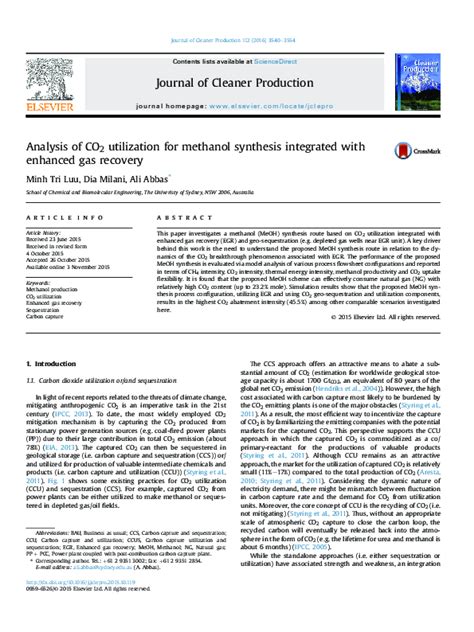 Pdf Analysis Of Co2 Utilization For Methanol Synthesis Integrated