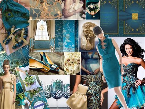 GOLD PEACOCK PANTONE WEDDING Styleboard The Dessy Group Ivory