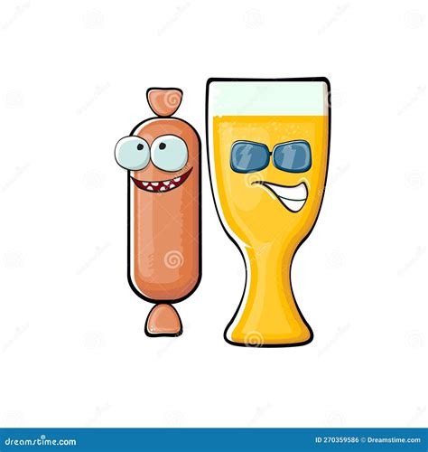 Cartoon Sausage And Beer Characters Isolated On White Background Funky