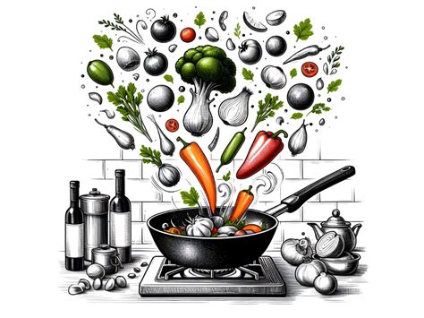 Vegetables Falling Into Frying Pan Graphic By Ai Illustration And