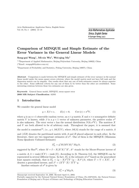 Pdf Comparison Of Minque And Simple Estimate Of The Error Variance In