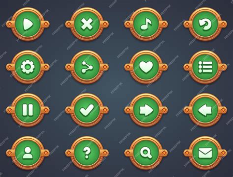 Premium Vector Set Of Green Buttons For Mobile Games Game Green Interface Cartoon Ui Buttons